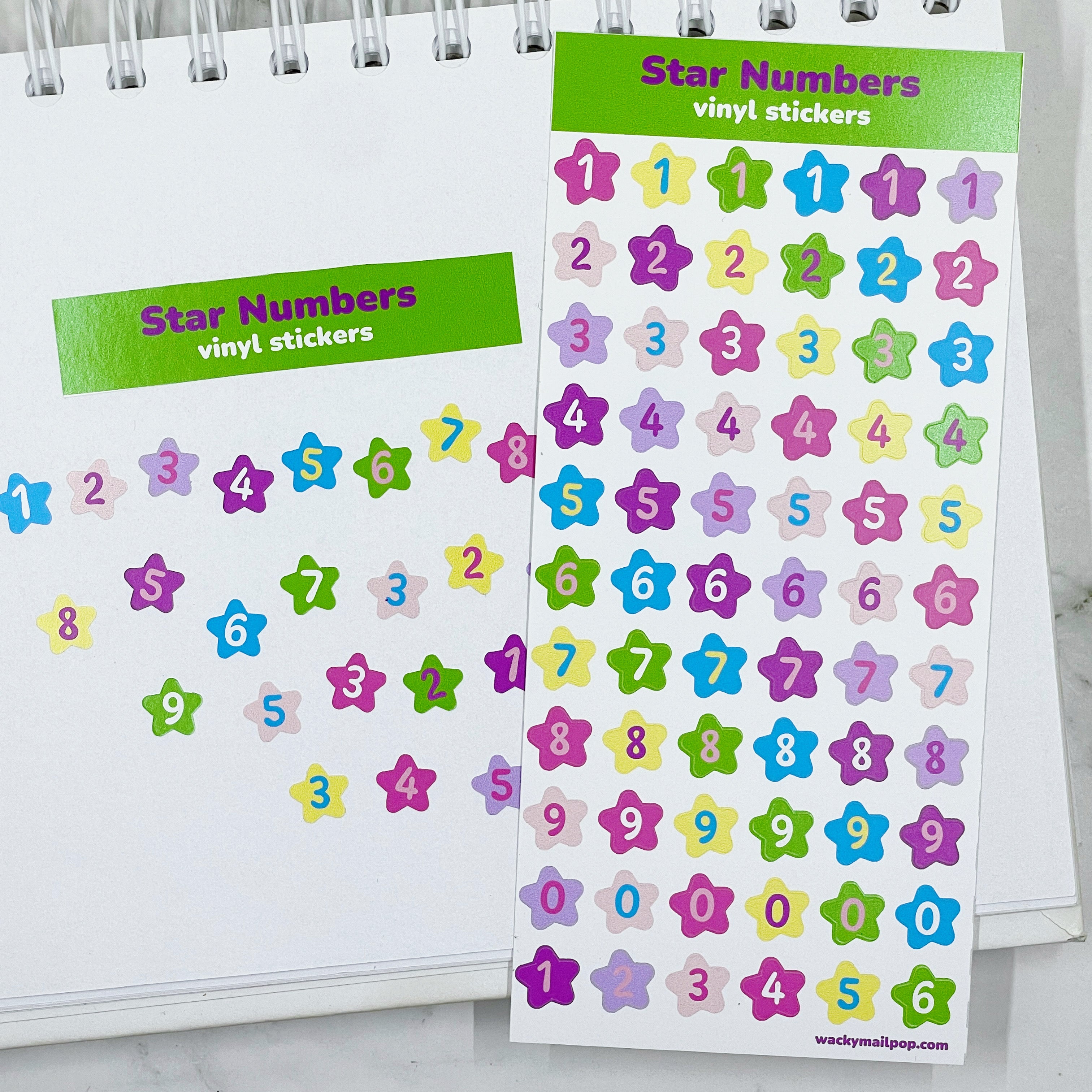 Star Numbers vinyl sticker sheet v25 – Wacky Mail Pop